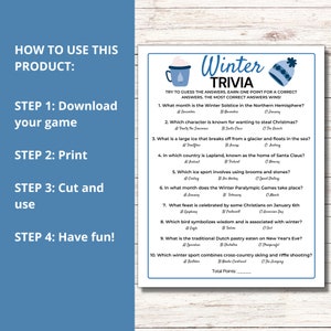 Winter Trivia Game, Printable Winter Games, Winter Holiday Game, Fun ...