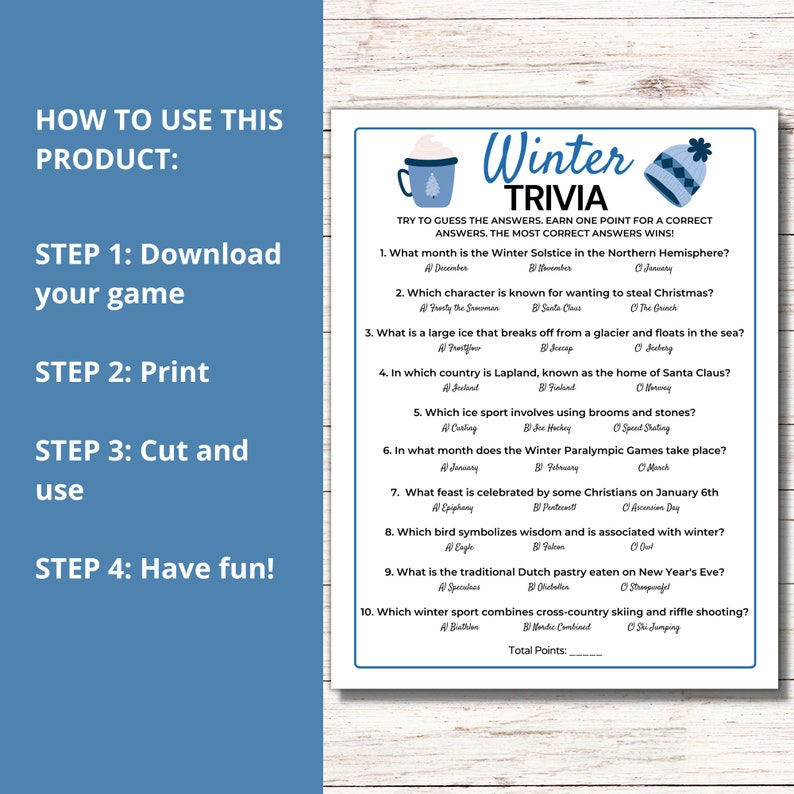 Winter Trivia Game, Printable Winter Games, Winter Holiday Game, Fun ...