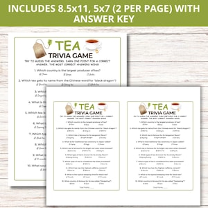 Tea Trivia Game, Printable Tea Game, Tea Party Game for Adults, Tea ...