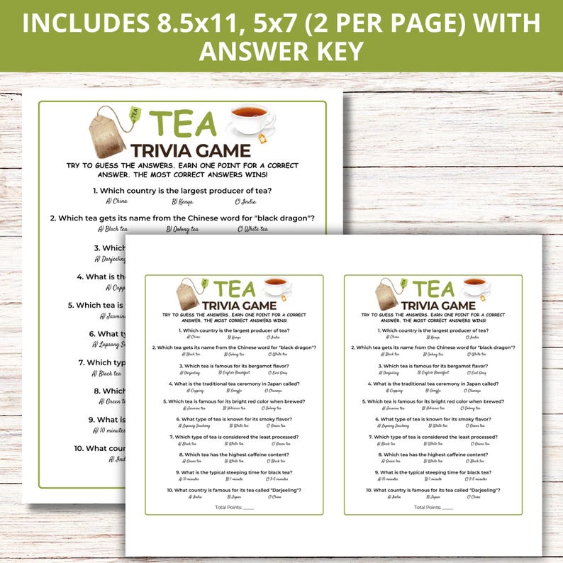 Tea Trivia Game, Printable Tea Game, Tea Party Game for Adults, Tea ...