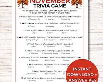 November Trivia Game, November Quiz, Fall Activities for Kids and ...