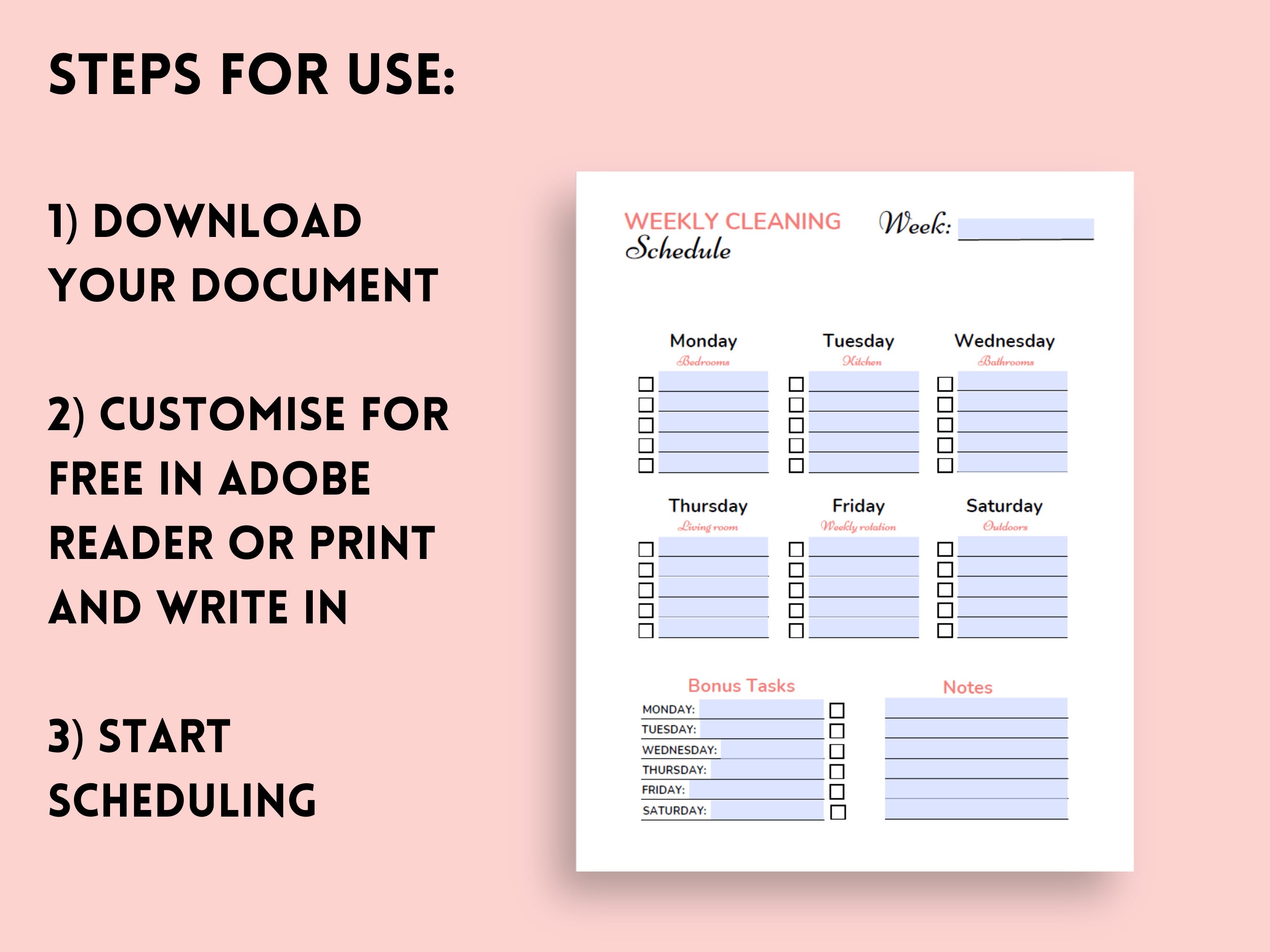 Editable Weekly Cleaning Schedule, Cleaning Checklist Printable PDF ...