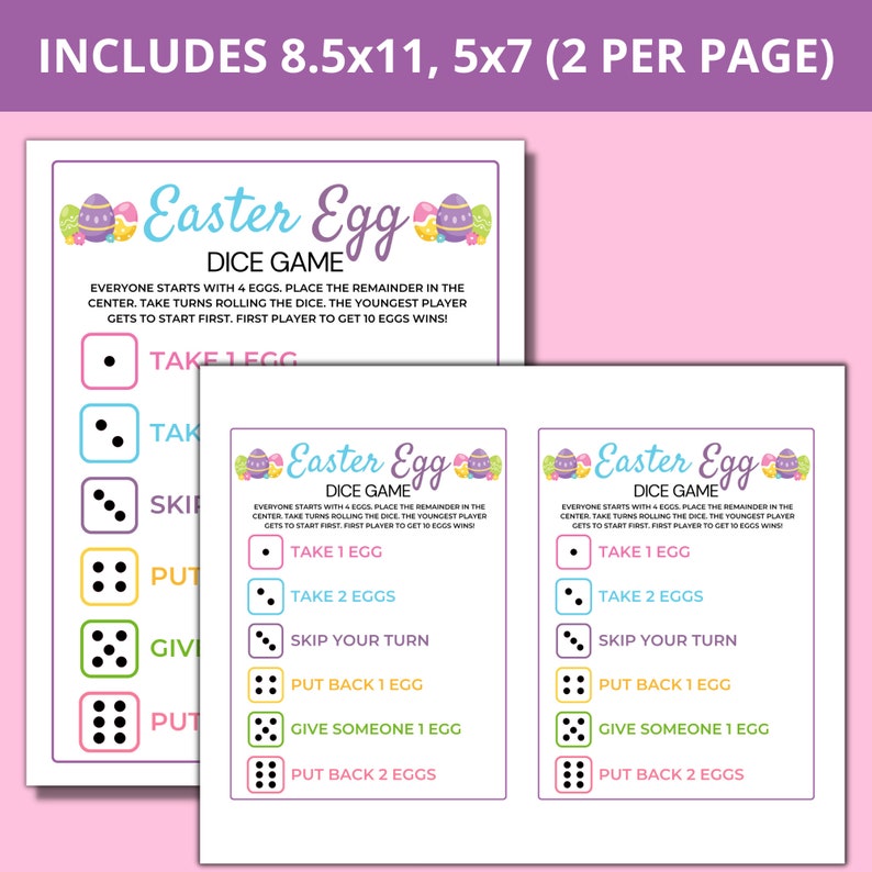 Easter Egg Dice Game, Printable Easter Dice Game, Easter Egg Exchange ...