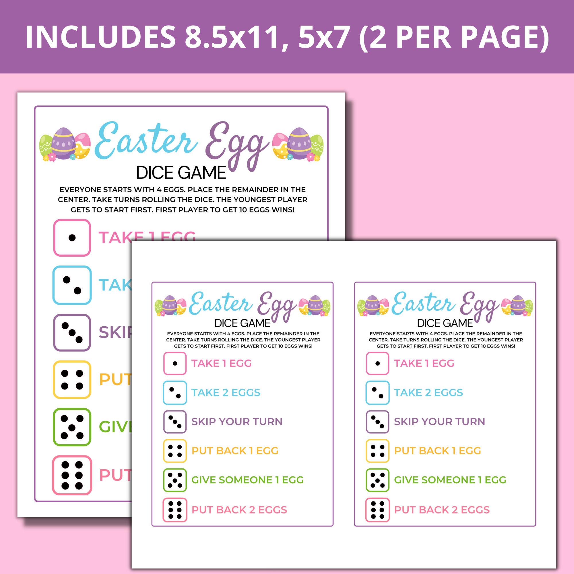 Easter Egg Dice Game, Printable Easter Dice Game, Easter Egg Exchange ...