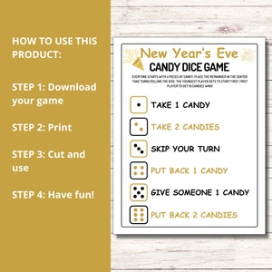 New Year's Eve Candy Dice Game, Printable Candy Game for Kids, Fun New ...