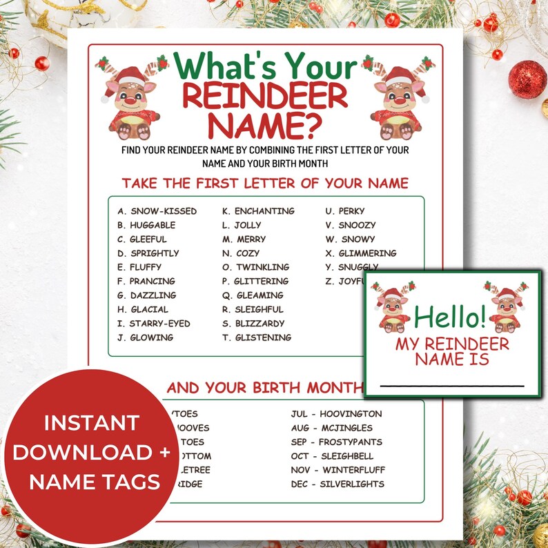 What's Your Reindeer Name Game, Printable Reindeer Name Generator Game ...