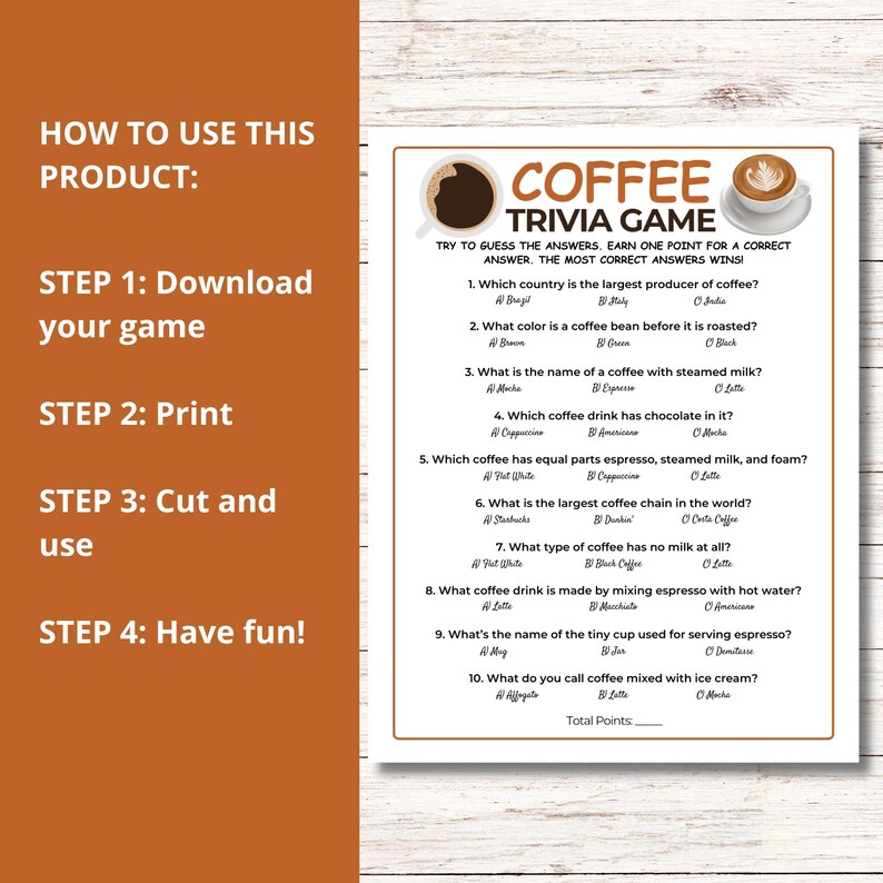Coffee Trivia Game, Printable Coffee Game, Brunch Party Game for Adults ...
