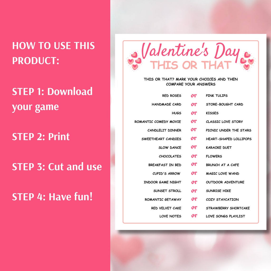 Would You Rather Valentine's Day Game, Printable Valentine This or That ...