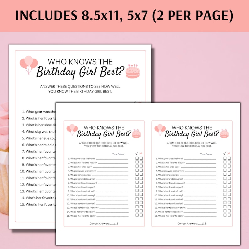 Who Knows the Birthday Girl Best, Printable Birthday Games, How Well Do ...