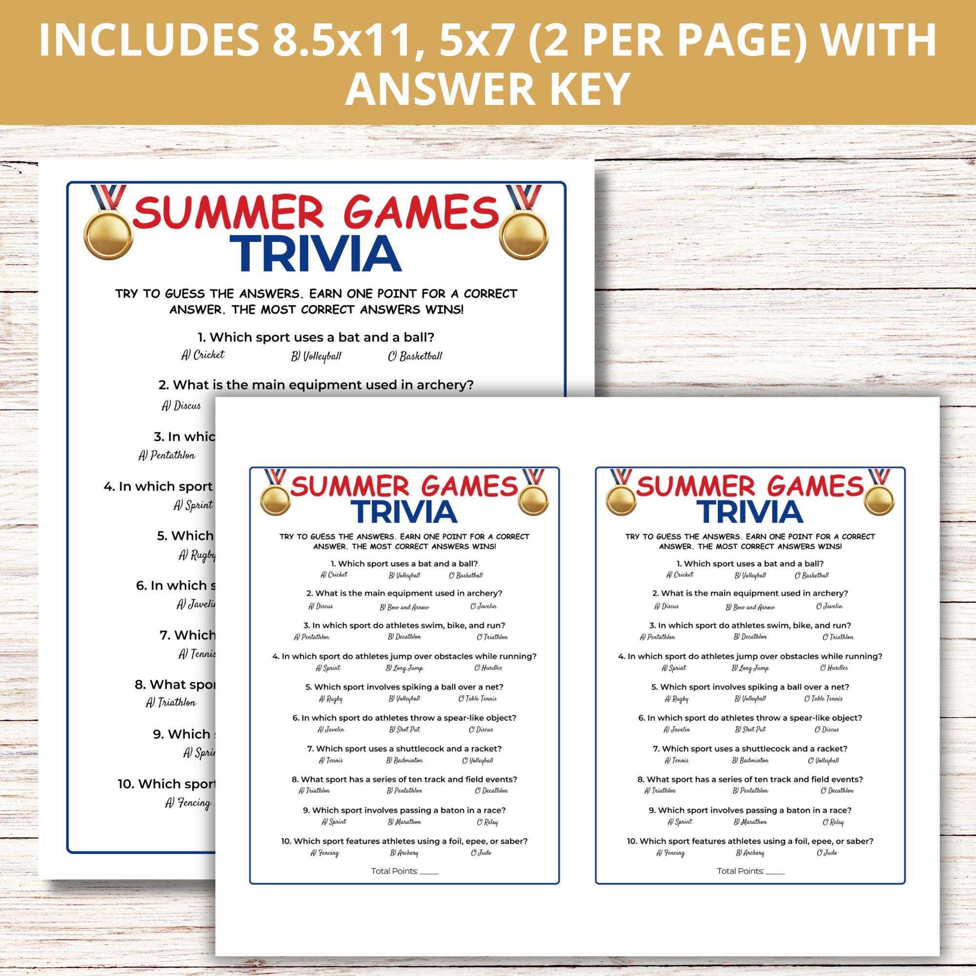 2024 Summer Games Trivia, Printable Summer Sports Trivia Game, Paris ...