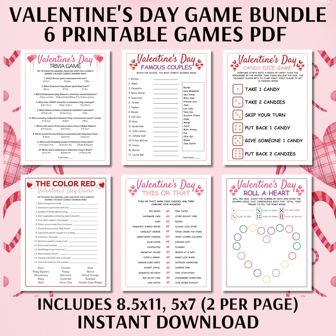 Valentine's Day Game Bundle, Printable Valentines Day Games, Fun ...
