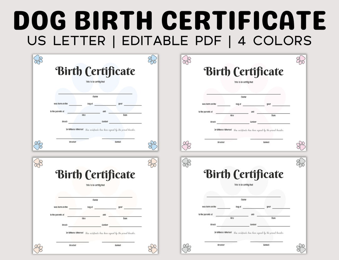 Certificado de nacimiento de perro Certificado de nacimiento - Etsy México