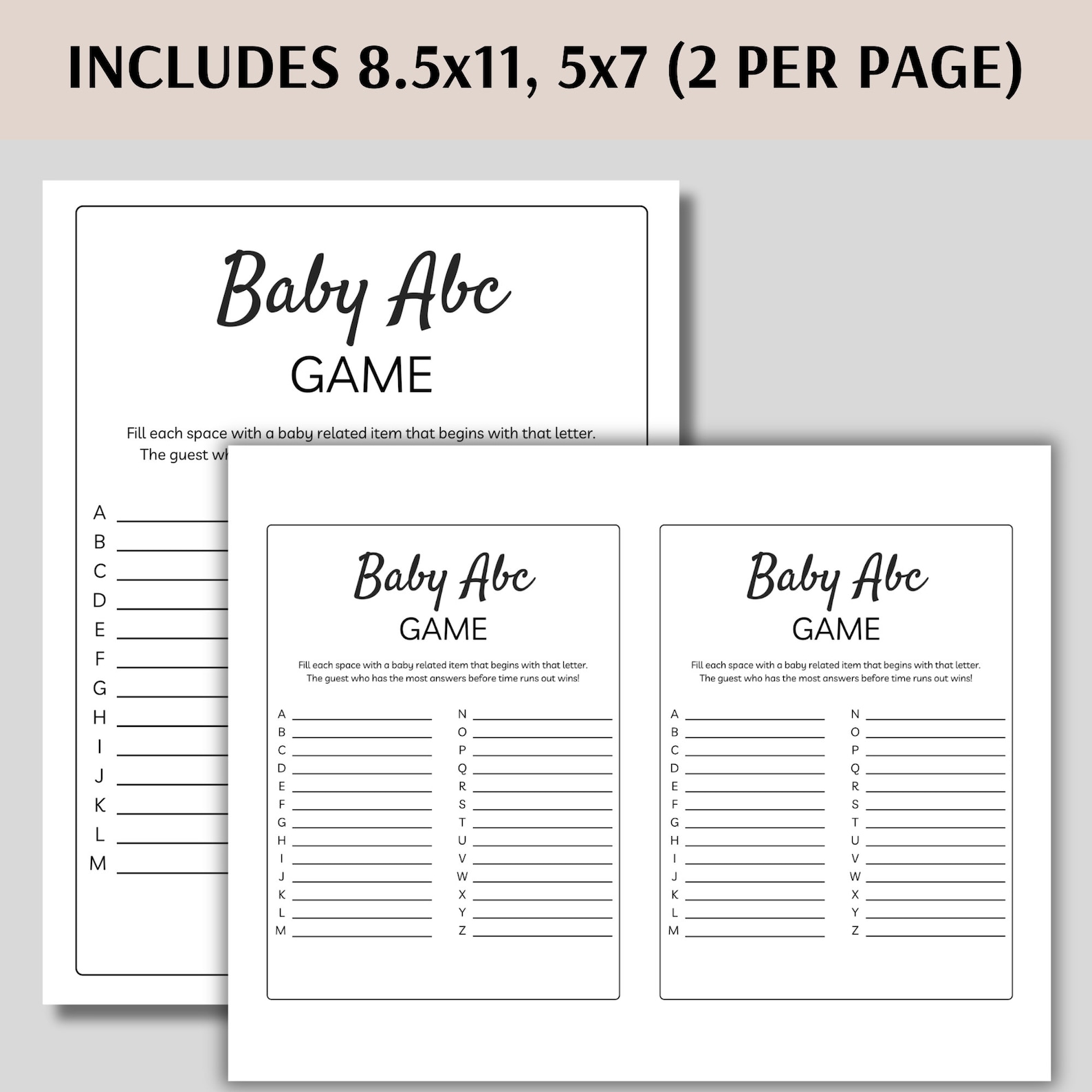 Baby ABC Game, Printable Baby Shower, ABC Game, Baby Alphabet Game, Fun ...