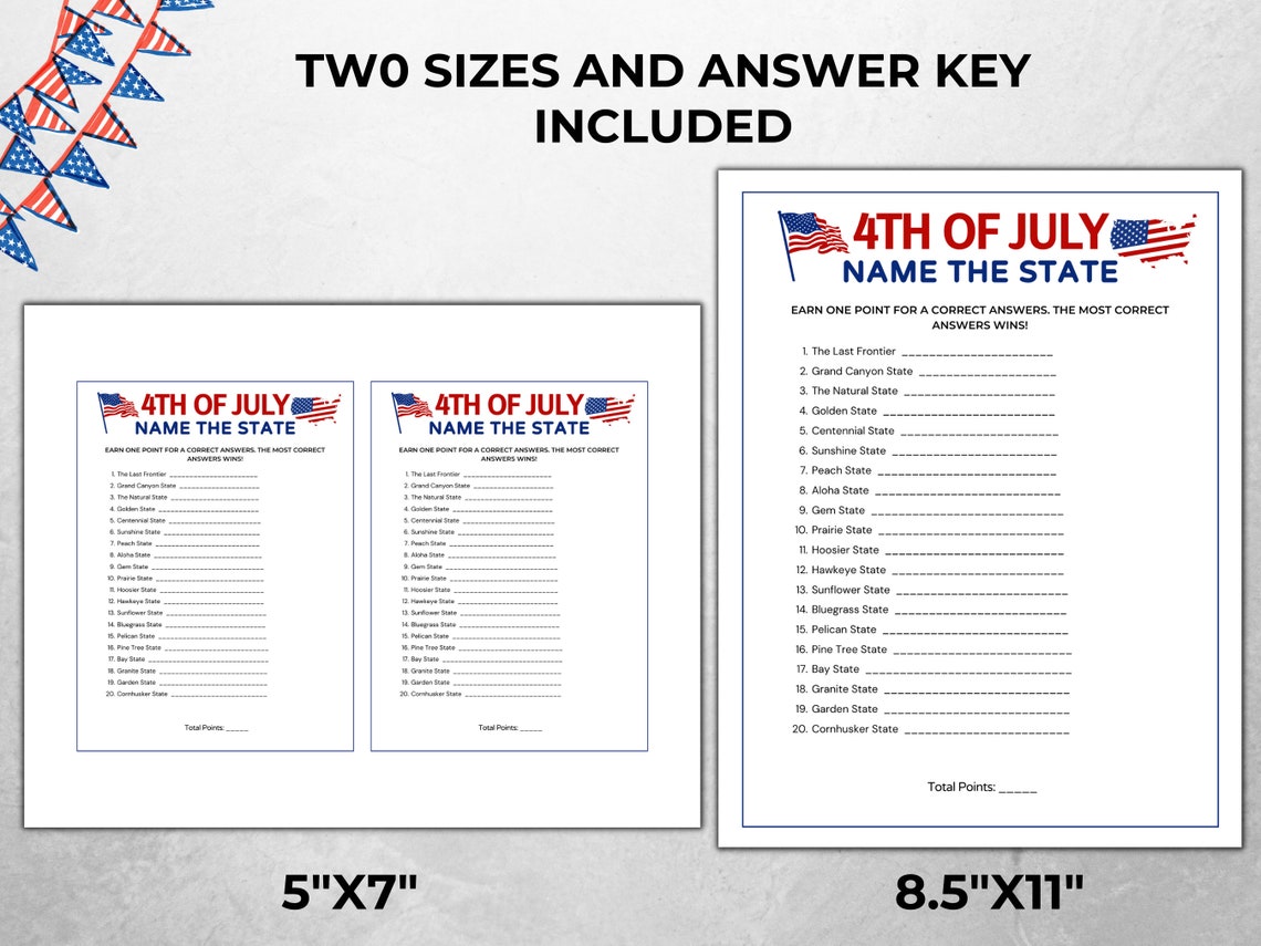 4th of July Name the State Game, Independence Day Game, 4th of July ...