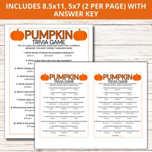 Pumpkin Trivia Game, Printable Pumpkin Trivia, Fun Fall Trivia Game for ...