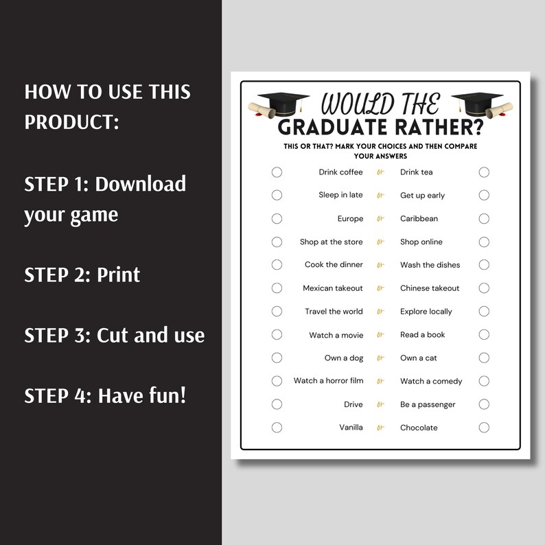 Would the Graduate Rather Game, Printable Graduation Party Games, Would ...