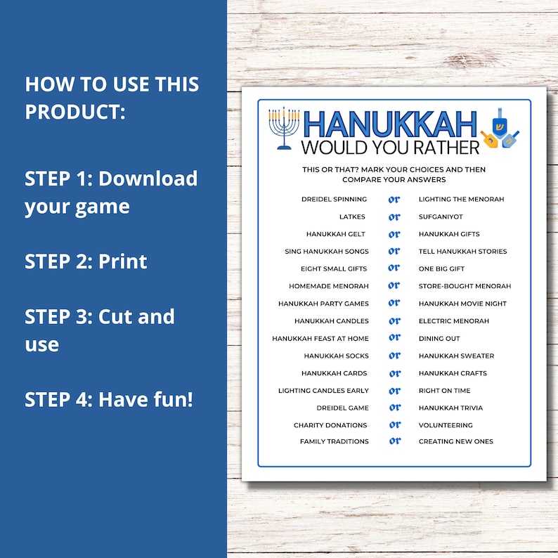 Hanukkah Would You Rather Game, Printable Hanukkah Games for Family ...