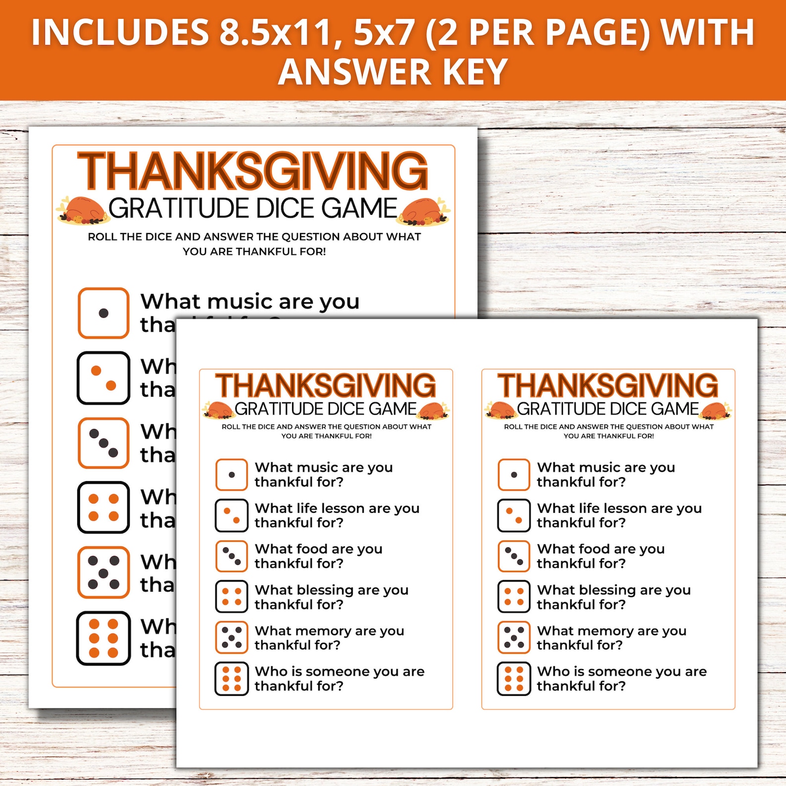 Thanksgiving Gratitude Dice Game, I'm Thankful for Dice Game, Fun ...