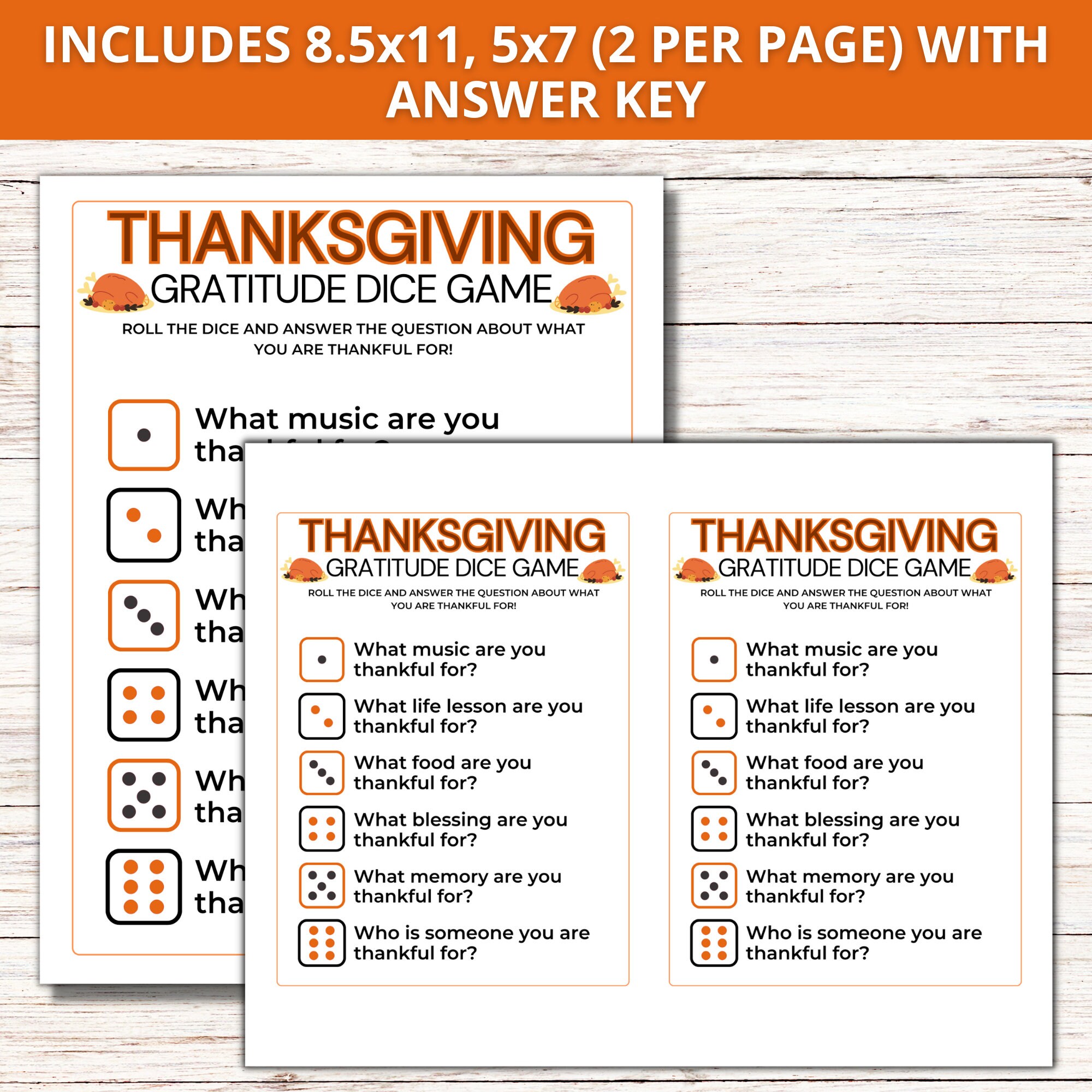 Thanksgiving Gratitude Dice Game, I'm Thankful for Dice Game, Fun ...