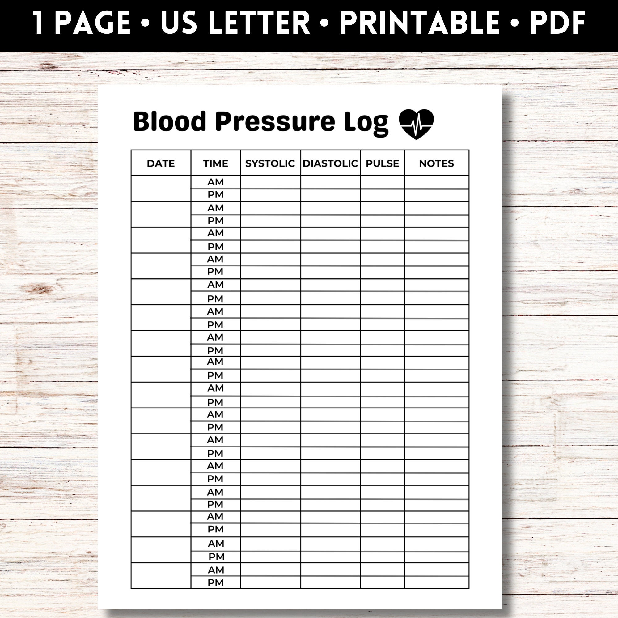 Blood Pressure Log, Printable Blood Pressure Tracker, Health Tracker ...