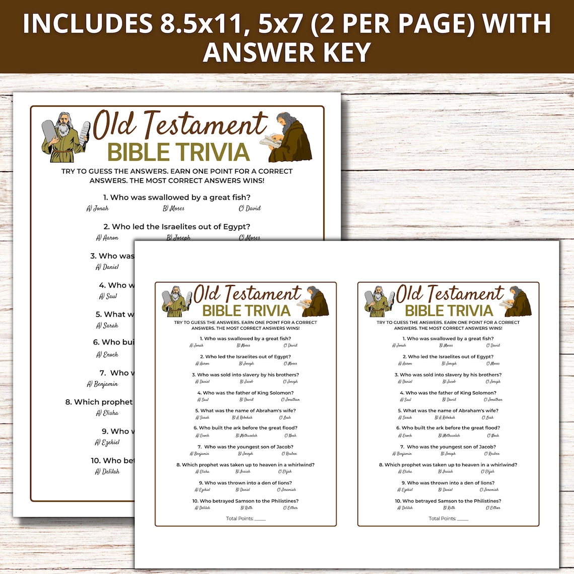 Old Testament Bible Trivia Game, Printable Bible Trivia for Kids and ...