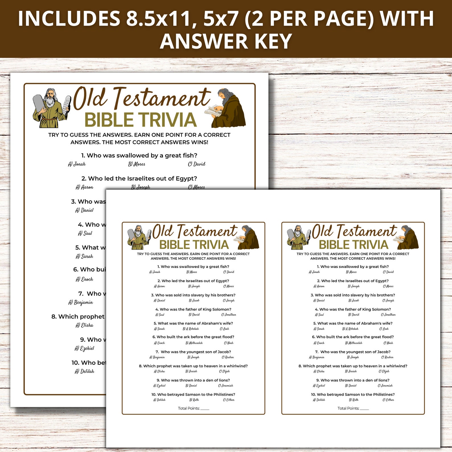 Old Testament Bible Trivia Game, Printable Bible Trivia for Kids and ...