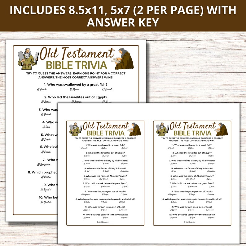 Old Testament Bible Trivia Game, Printable Bible Trivia for Kids and ...