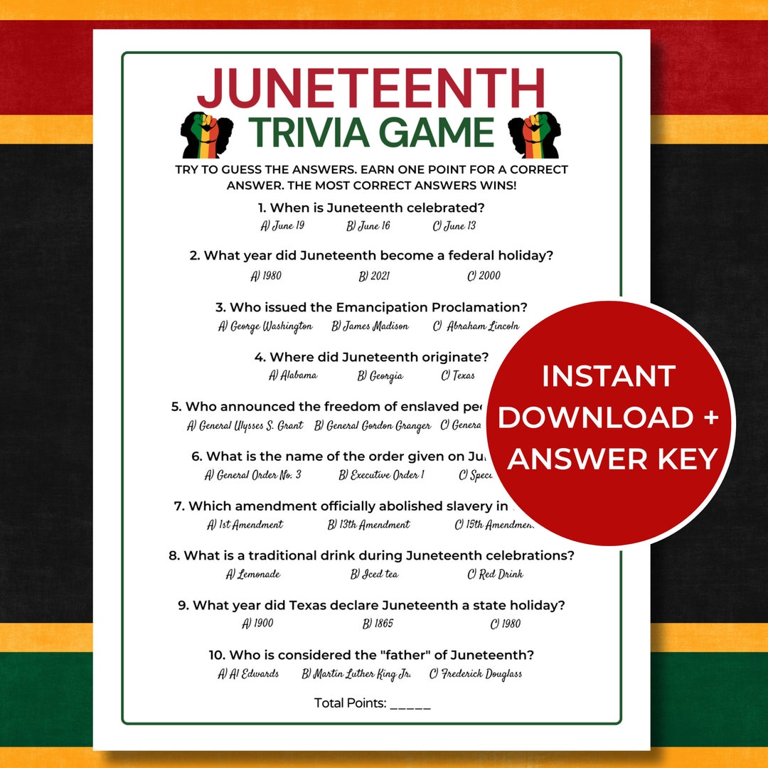Juneteenth Trivia Game, Printable Freedom Day Trivia Game, Juneteenth ...