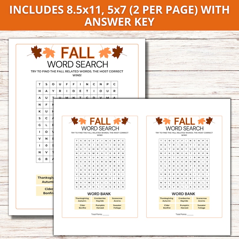 Fall Word Search Game, Printable Fall Games for Kids, Friendsgiving ...