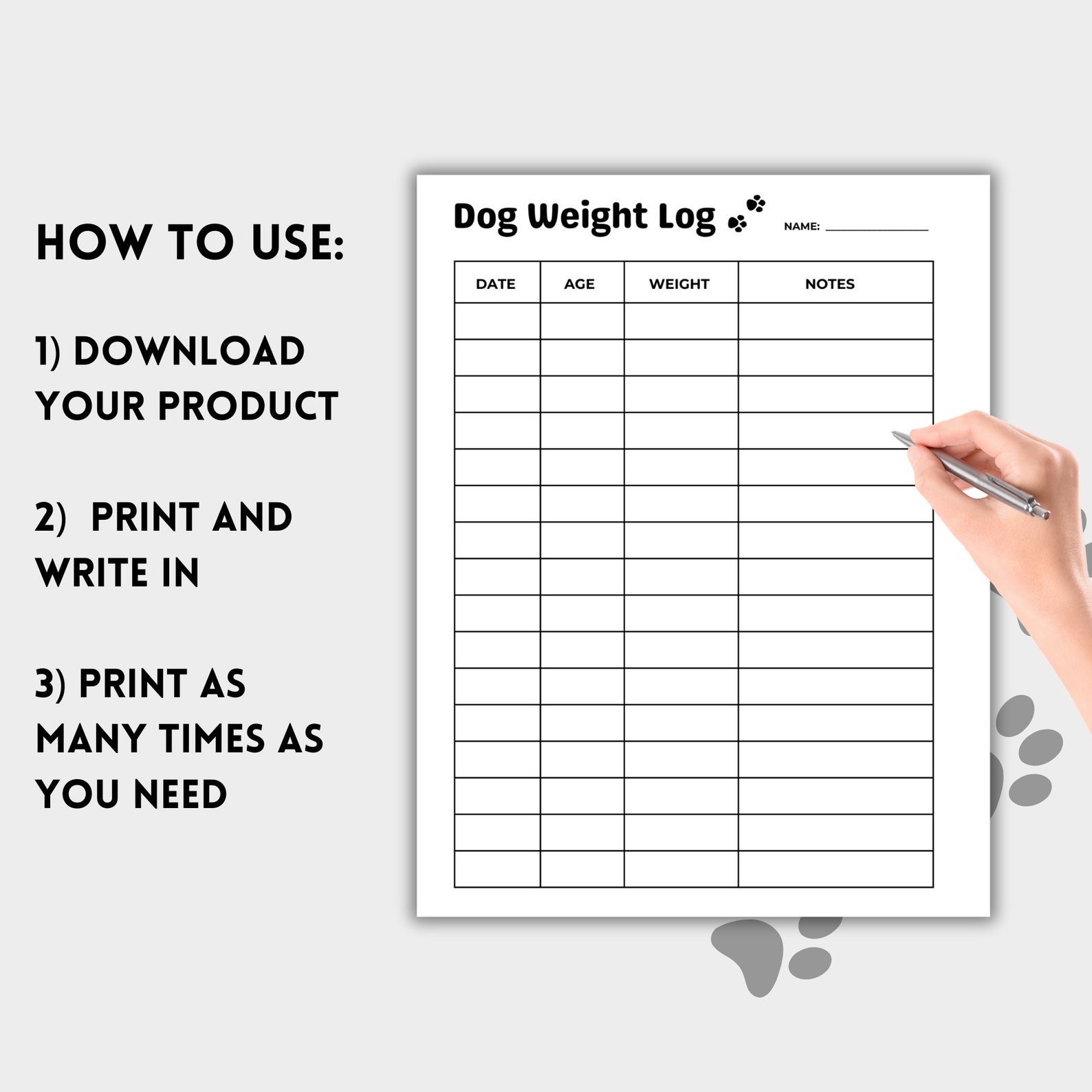 Dog Weight Log, Pet Weight Tracker, Puppy Weight Tracking Chart ...
