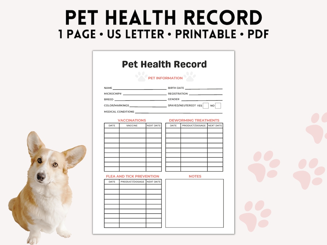 Pet Health Record Fillable, Dog Breeder Forms, Pet Health Record ...