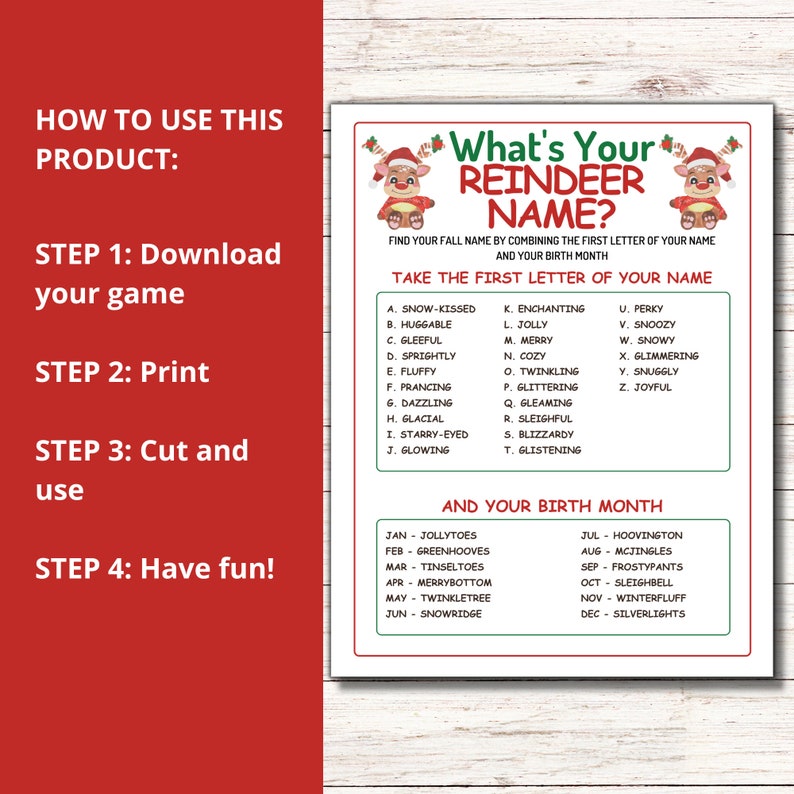 What's Your Reindeer Name Game, Printable Reindeer Name Generator Game ...