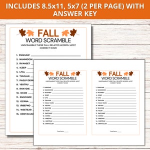 Fall Word Scramble Game, Printable Games for Adults and Kids, Fun Fall ...