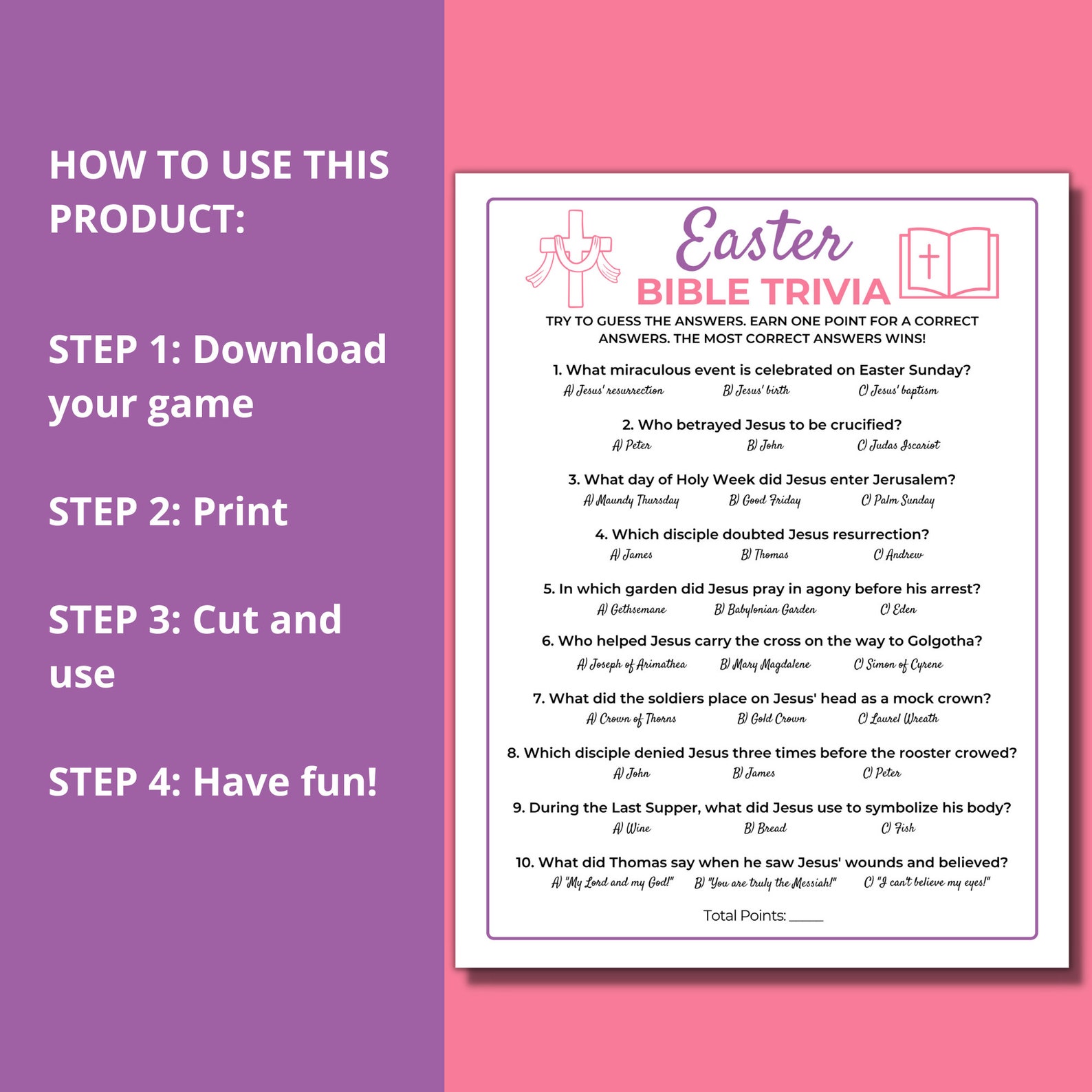 Easter Bible Trivia Game, Printable Easter Trivia, Easter Party Game ...