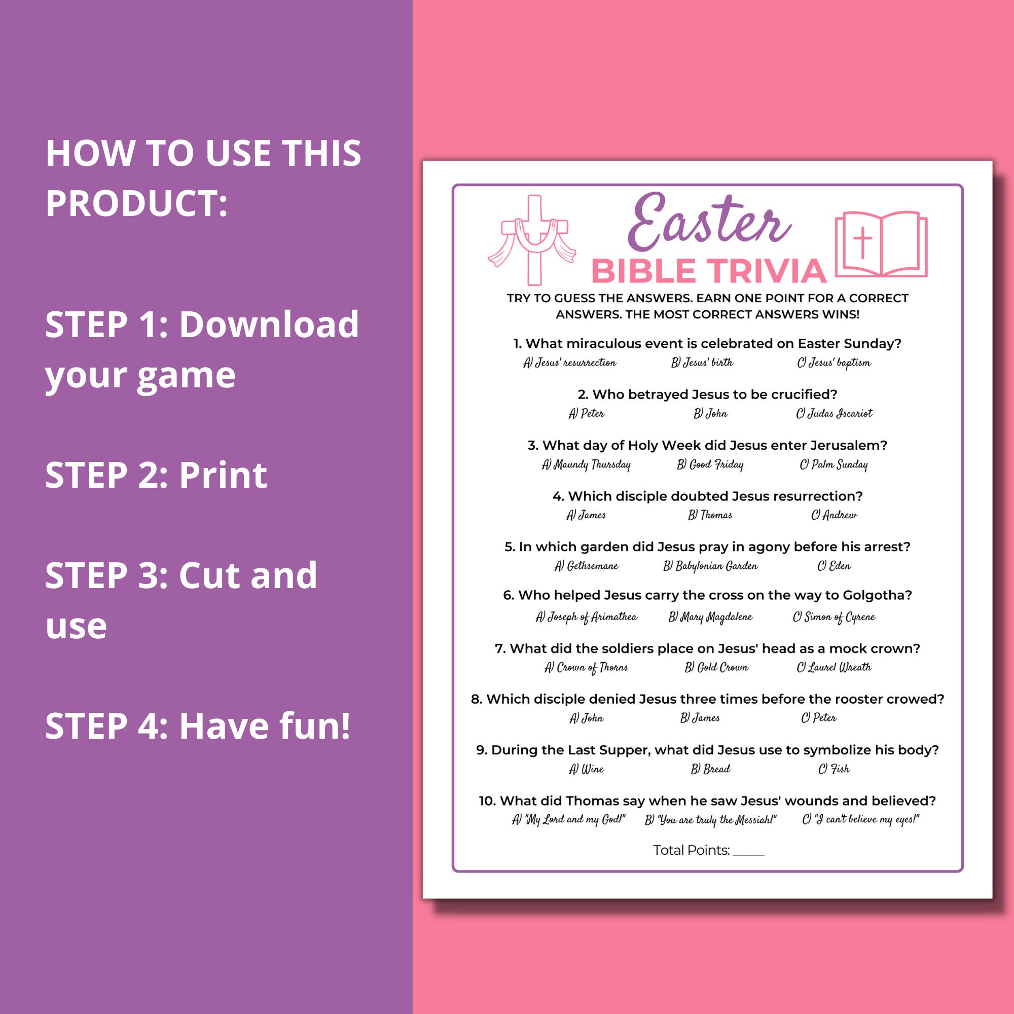 Easter Bible Trivia Game, Printable Easter Trivia, Easter Party Game ...