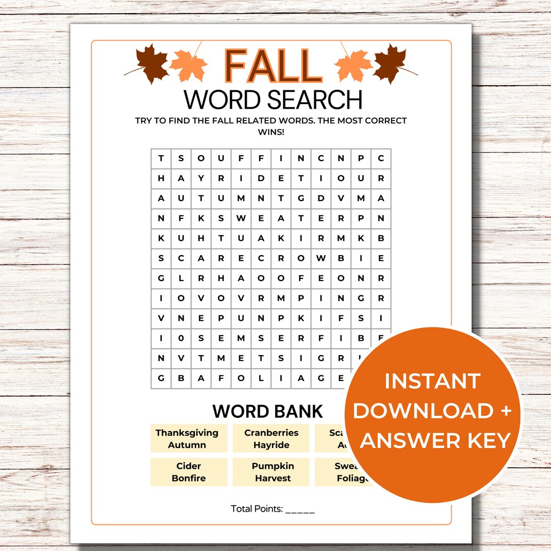 Fall Word Search Game, Printable Fall Games for Kids, Friendsgiving ...