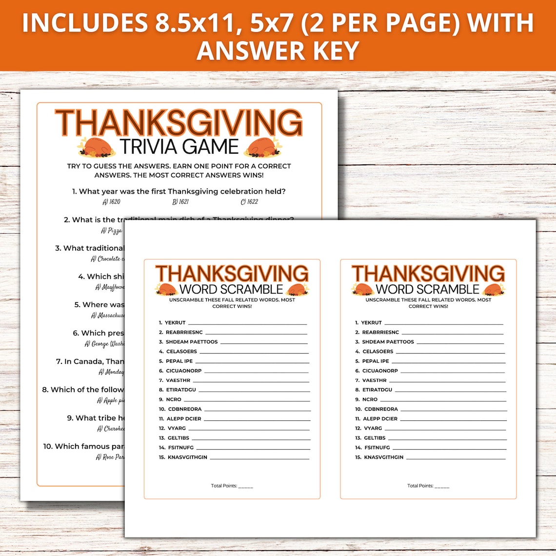 Thanksgiving Trivia Game, Printable Thanksgiving Games for Family, Fun ...