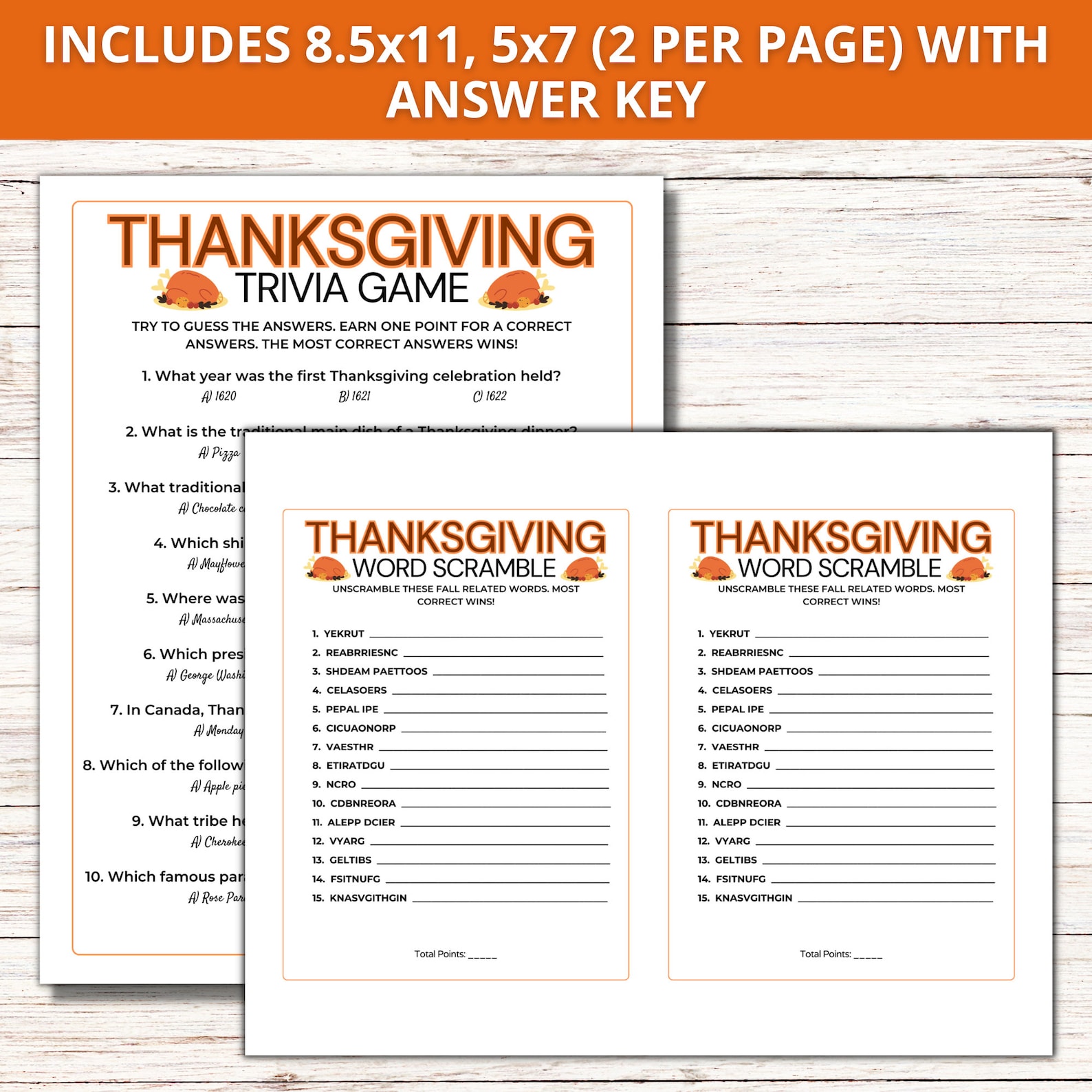 Thanksgiving Trivia Game, Printable Thanksgiving Games for Family, Fun ...