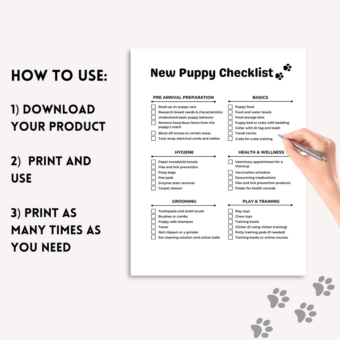 New Puppy Checklist Printable PDF, Puppy Essentials, Puppy Planner, - Etsy
