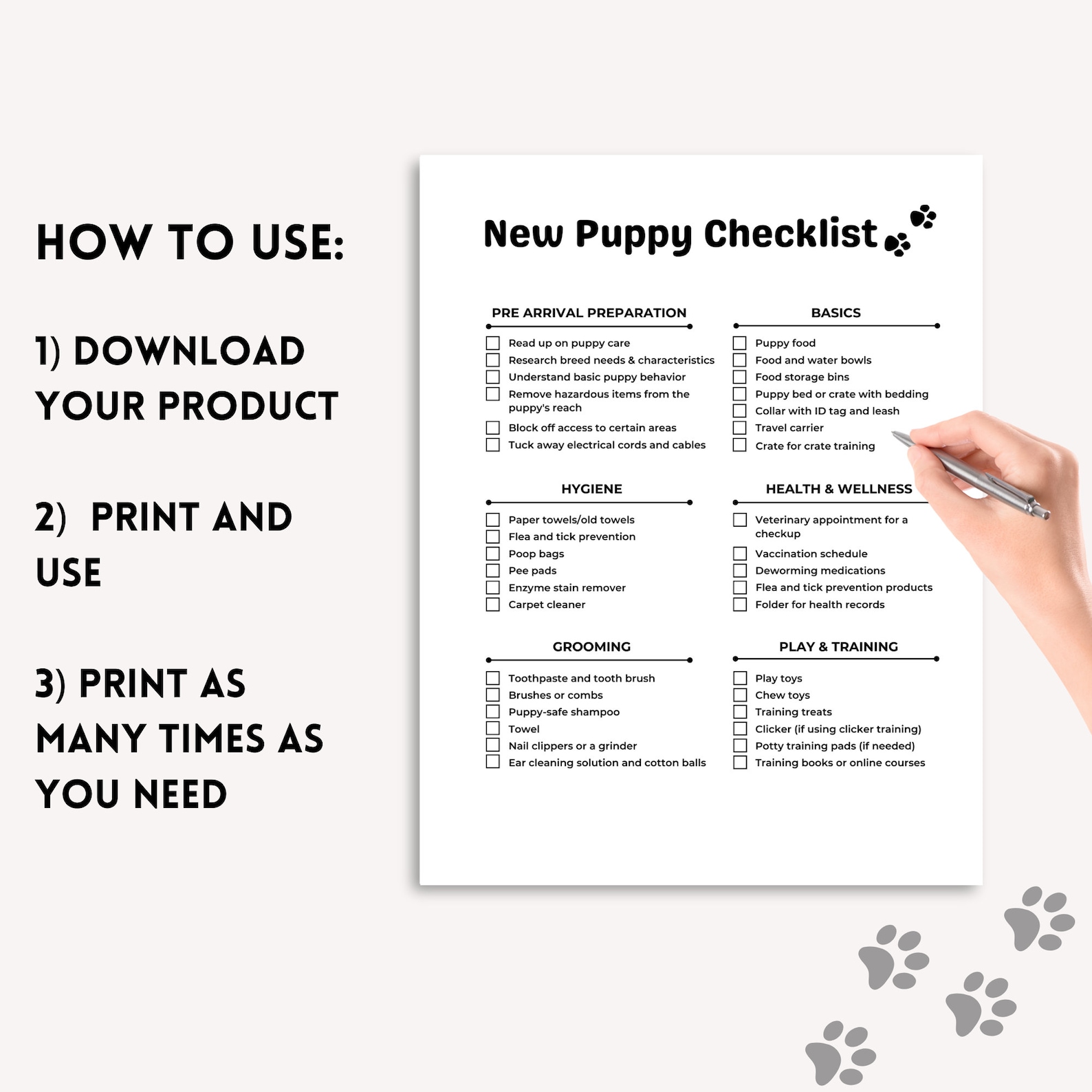 New Puppy Checklist Printable PDF, Puppy Essentials, Puppy Planner, - Etsy