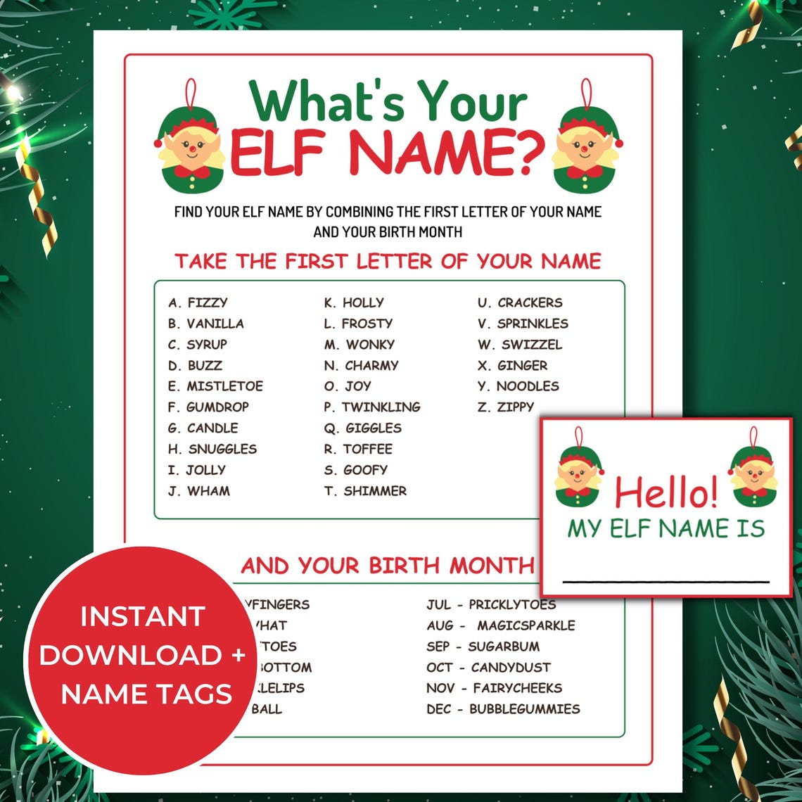 What's Your Elf Name Game, Printable Elf Name Generator Game, Fun ...