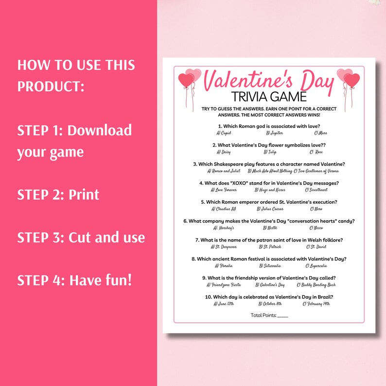 Valentine's Day Trivia Game, Printable Valentine's Day Games, Fun ...