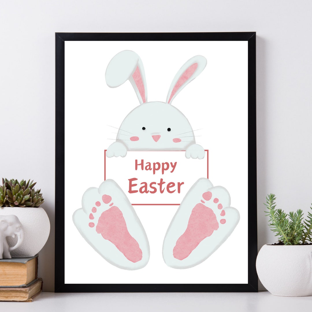 Happy Easter Footprint Art, Bunny Footprint Art, Baby Footprint Craft ...