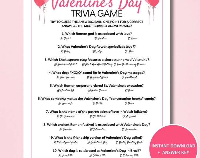 Valentine's Day Trivia Game | Printable Valentine's Day Games ...