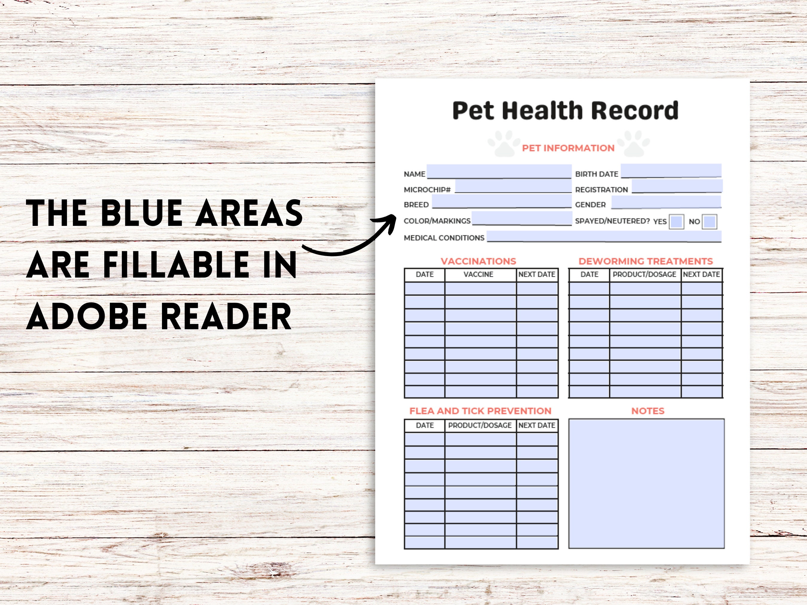 Pet Health Record Fillable, Dog Breeder Forms, Pet Health Record ...