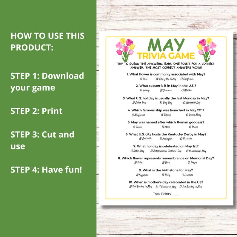 May Trivia Game, Printable May Party Game, Fun Spring Activities for ...