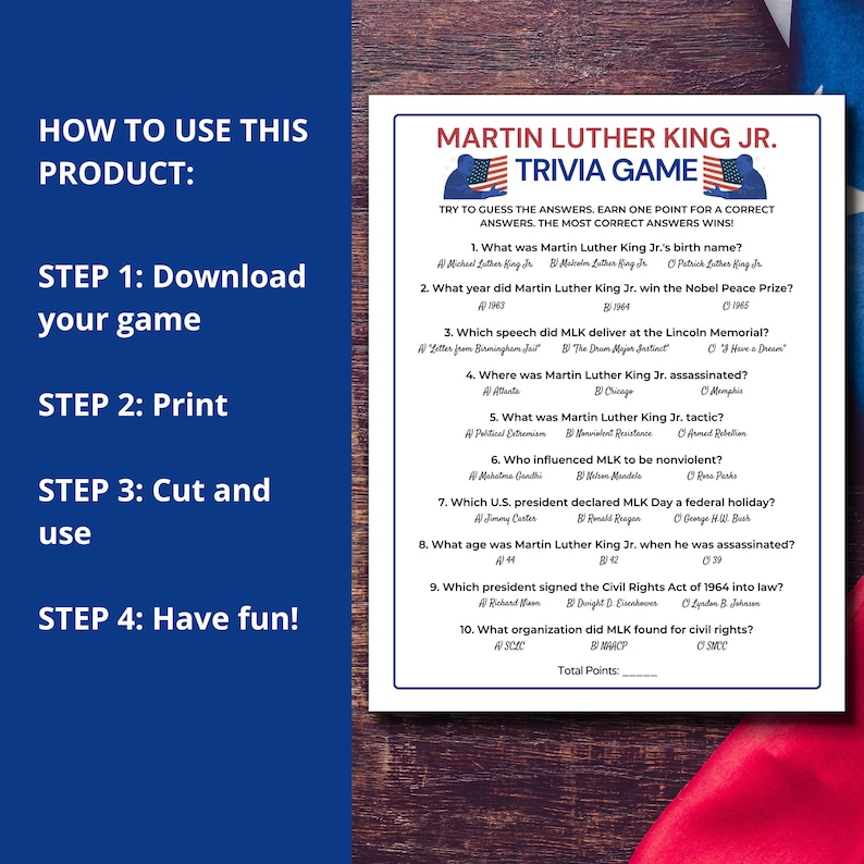 Martin Luther King Day Trivia Game, Printable MLK Games, Black History ...