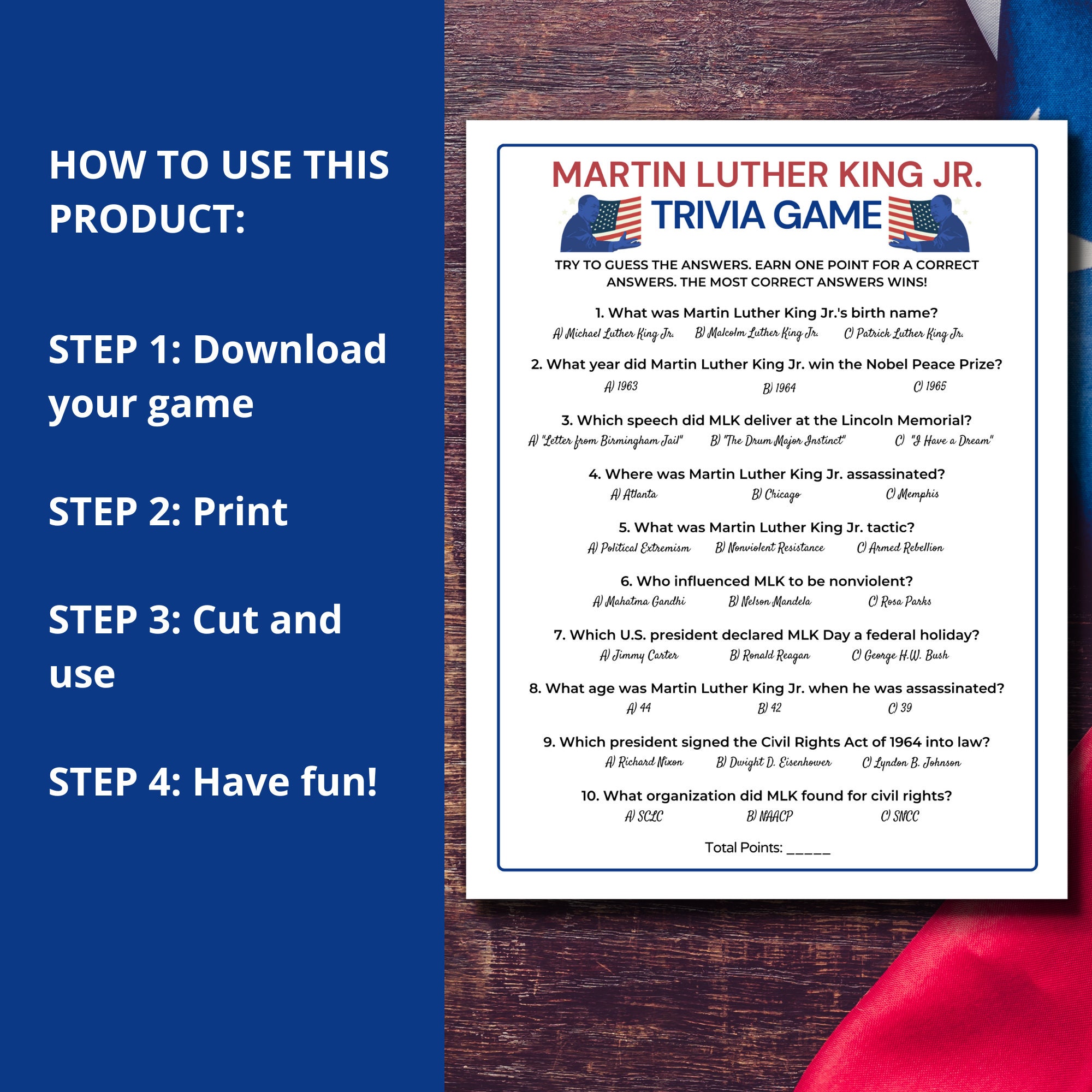 Martin Luther King Day Trivia Game, Printable MLK Games, Black History ...