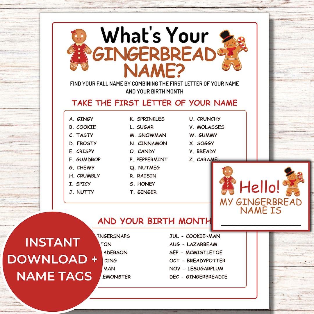 What's Your Gingerbread Name Game, Printable Gingerbread Name Generator ...
