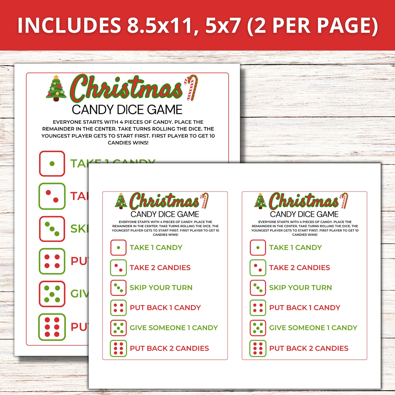 Christmas Candy Dice Game, Printable Christmas Dice Game, Candy Game ...